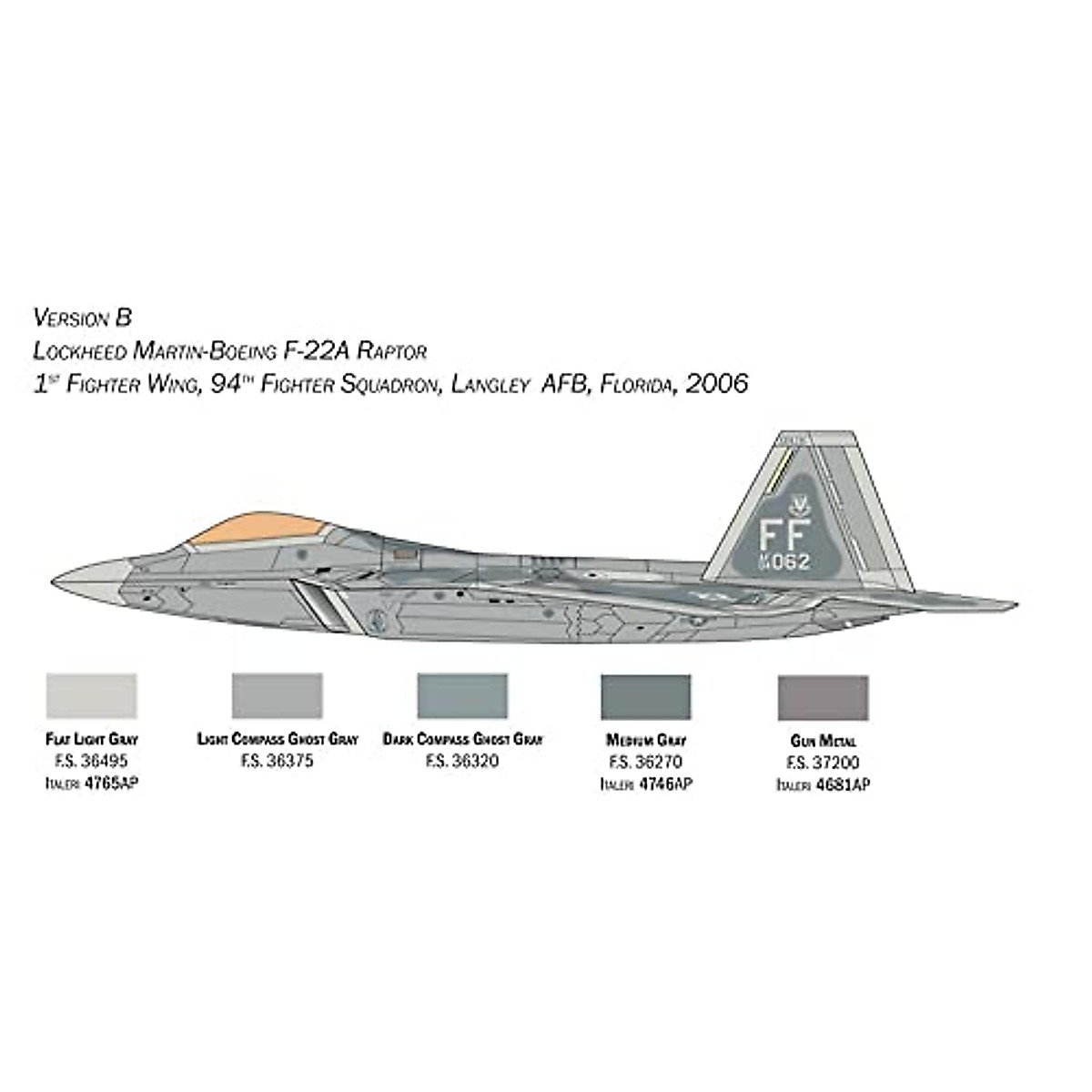 Italeri -2822 F-22A Raptor, 1:48 Scale, Model Kit, Plastic Model to Mount, Modeling, Grey, IT2822