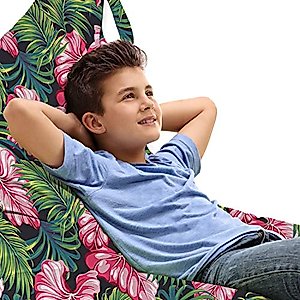 Ambesonne Monstera Lounger Chair Bag, Exotic Leaves Graphic Tropical Vibes Hawaiian Aloha Repetition Art, High Capacity Storage with Handle Container, Lounger Size, Hot Pink and Fern Green
