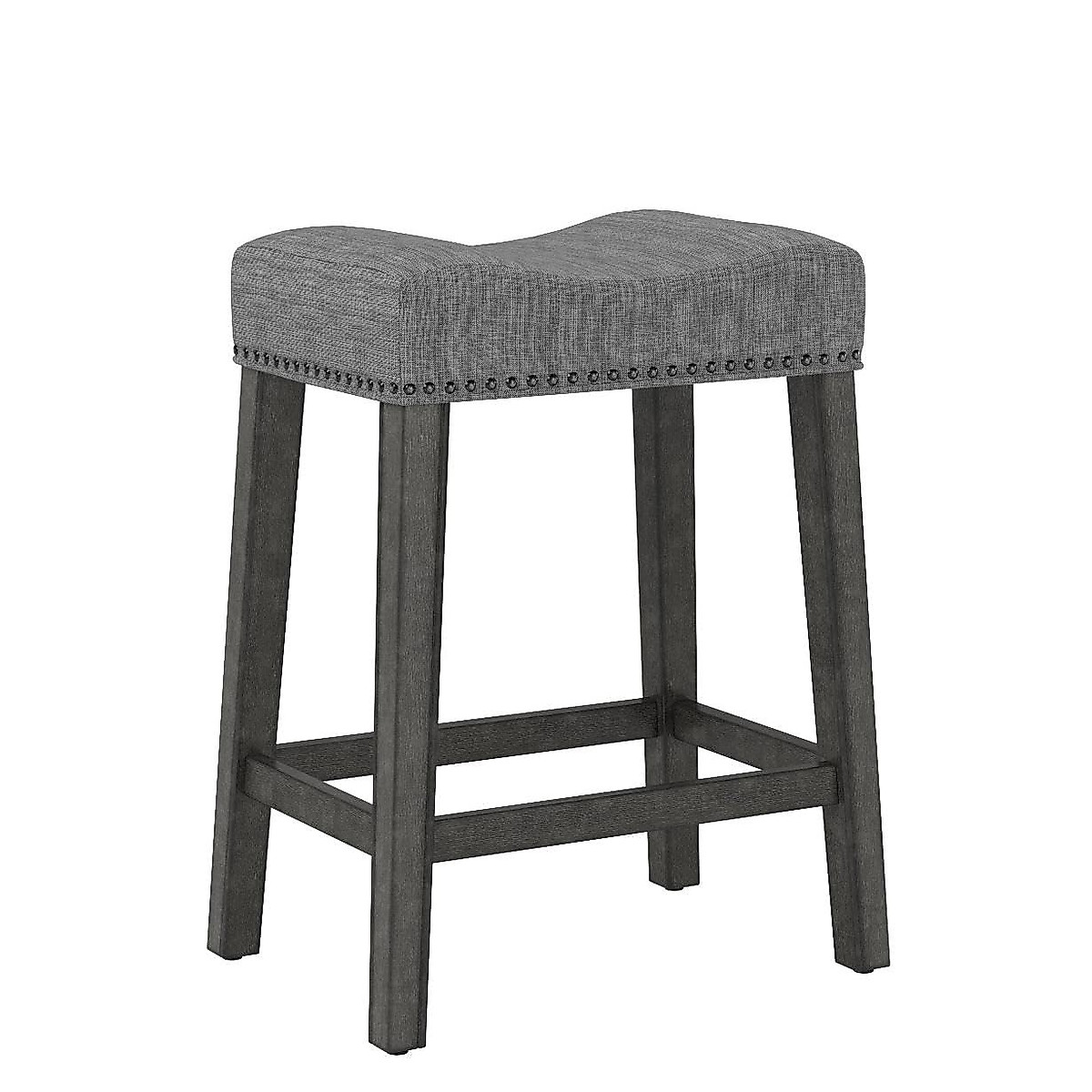 Roundhill Furniture Coco Upholstered Backless Saddle Seat Counter Stools 25.5" Height, Set of 2, Gray