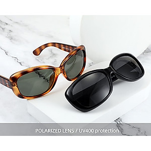 FEISEDY Vintage Square Polarized Sunglasses for Women Men Havana Thick Black Frame B2703