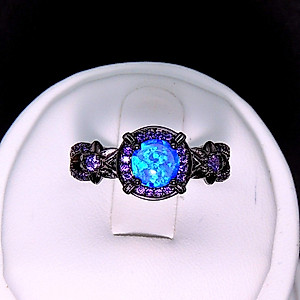 Ginger Lyne Collection Sloane Blue Black Plated Simulated Fire Opal Purple CZ Ring Size 8