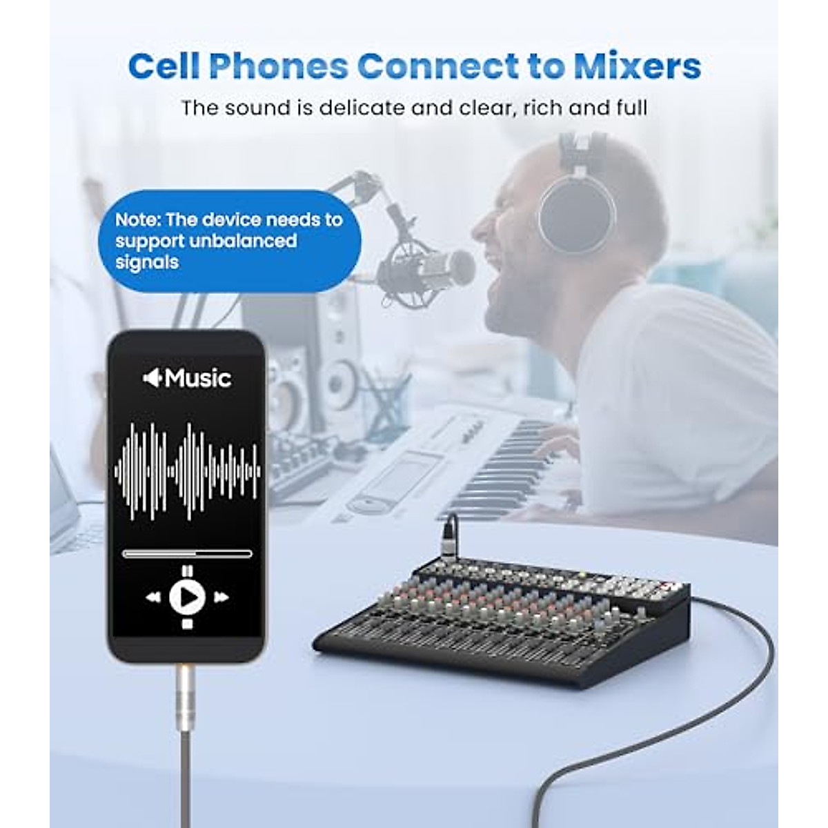 tisino 3.5mm to XLR Cable Unbalanced Mini Jack 1/8 inch to XLR Male Adapter Microphone Cord - 10ft/3m