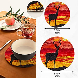 ALAZA Deer and Beautiful Sunset Red Sky Trivets for Hot Dishes 2 Pcs,Hot Pad for Kitchen,Trivets for Hot Pots and Pans,Large Coasters Cotton Mat Cooking Potholder Set