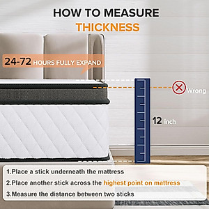 TXO King Size Mattress, 12 Inch Hybrid Mattress with Individual Pocketed Coil Springs and High Density Foam, Edge Support, Edge Support, Motion Isolation, Pressure Relief, Plush King Mattress in a Box
