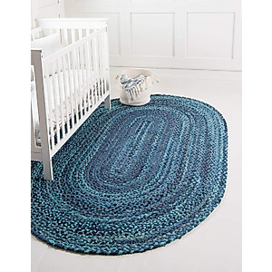 Unique Loom Braided Chindi Collection Area Rug - Layer (3' 3" x 5' 1" Oval, Blue/ Navy Blue)