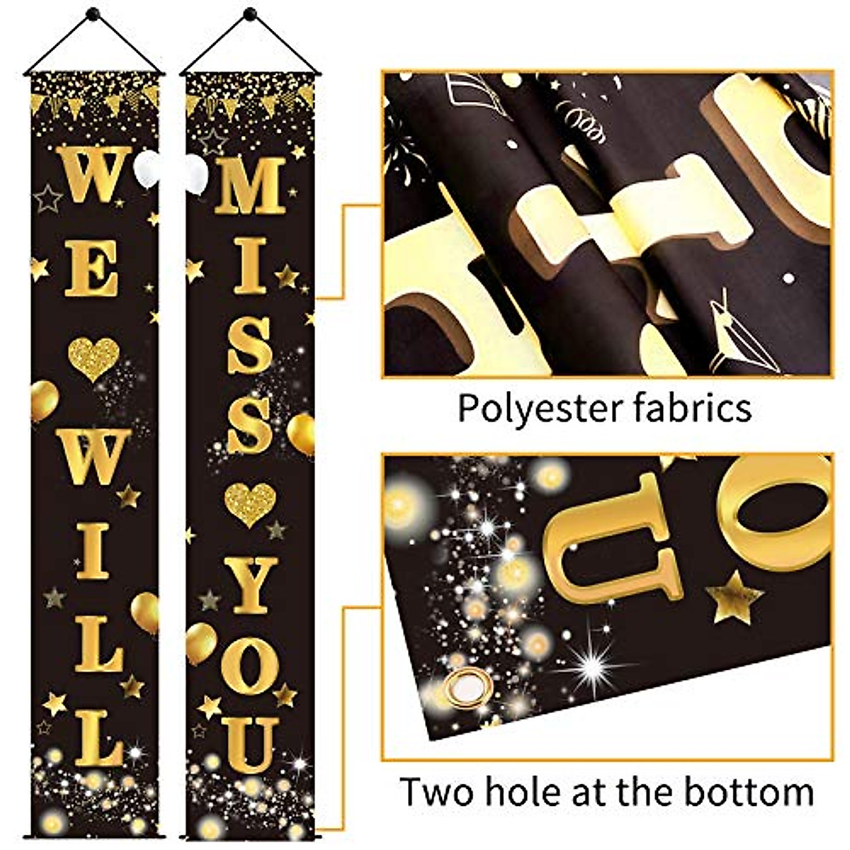 Luxiocio We Will Miss You Banner Porch Decorations, Going Away Party Farewell Party Decoration Supplies, Black Gold Graduation Party & Retirement Office Work Party Sign Décor