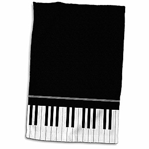 3D Rose Black Piano Edge-Baby Grand Keyboard Design for Pianist Musical Player and Musician Gifts Hand/Sports Towel, 15 x 22