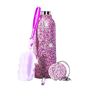GlamKup Diamond Water Bottle Bling Cup Glitter Water Bottle Rhinestone Dazzling Stainless Steel Insulated Bottle Sparkling Cup Thermos Bottle with Chain Brush Extra Rhinestone