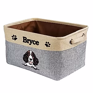 MALIHONG Custom Foldable Storage Basket with Lovely Dog English Springer Spaniel Collapsible Sturdy Fabric Pet Toys Storage Bin Cube with Handles for Organizing Shelf Home Closet, Grey and White