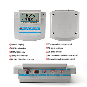 Water Quality Monitor, LCD Display, with High Precise PH, Temperature and EC Probe, 0°C to 50°C Auto Compensate Temperature, 6 in 1 PH ORP EC CF TDS Temperature Tester(USA)