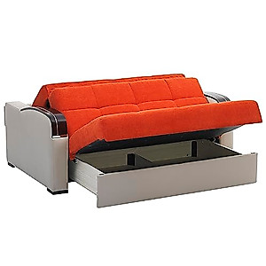Ottomanson 66" Pull out Loveseat with Storage, Firm, Fabric, 450 lbs Capacity, Loveseat Sleeper, Futon Love Seat for Living Room or Home Office Convertible Small Sofa, Slumber, Orange