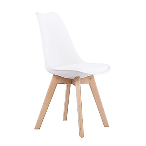 White Dining Room Chairs Set of 6 Dinner Chairs, Living Room Bedroom Outdoor Lounge Cafe Chairs with Comfy Cushion and Solid Wood Legs, Easy to Assemble and Maintain, 6 PCS