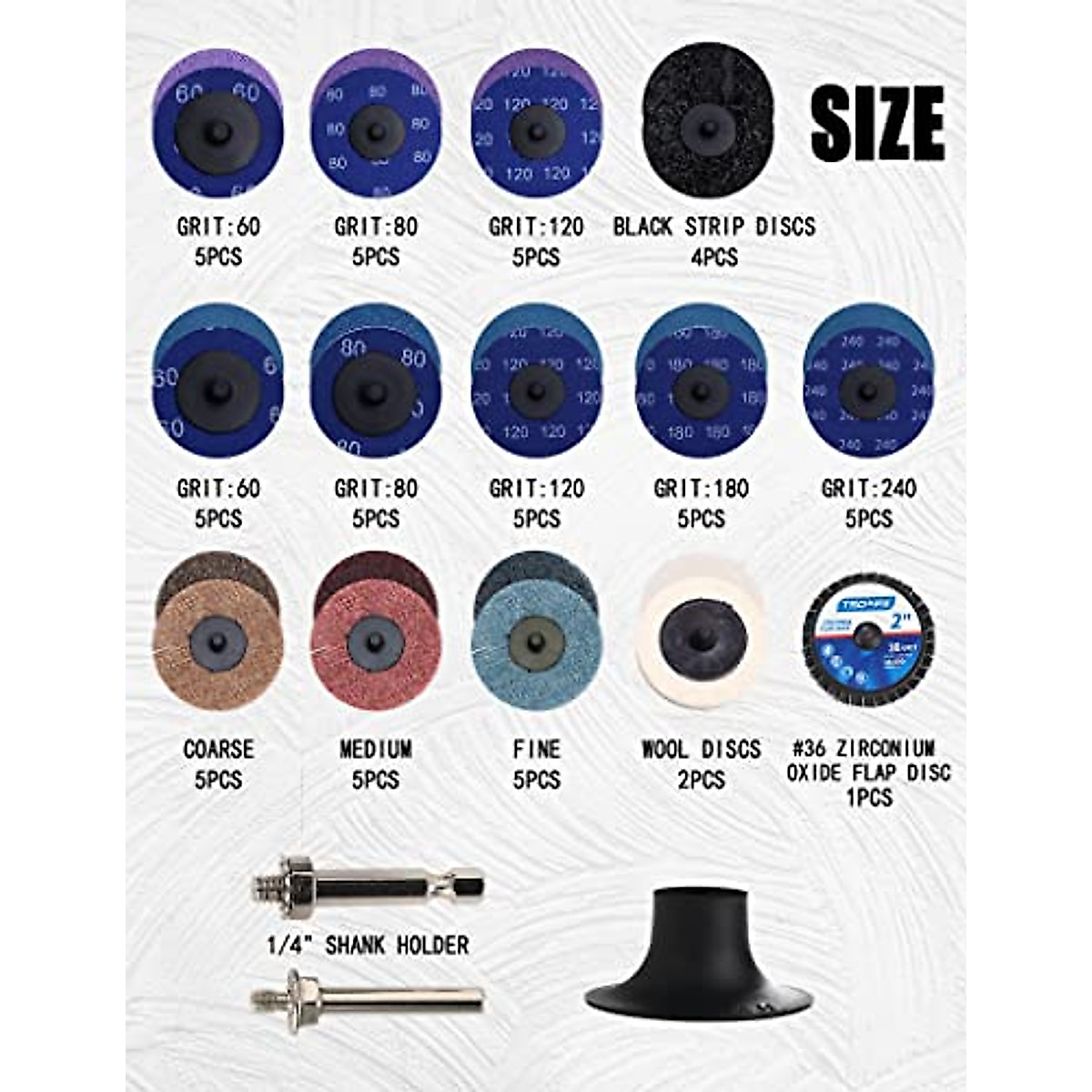 TSOAPX 62 PCS Sanding Disc Set, 2 inch Roll Lock Quick Change Sanding Discs with 1/4" Holders, Die Grinder Surface Conditioning Prep Strip Grind Polish Finish Burr Rust Paint Removal