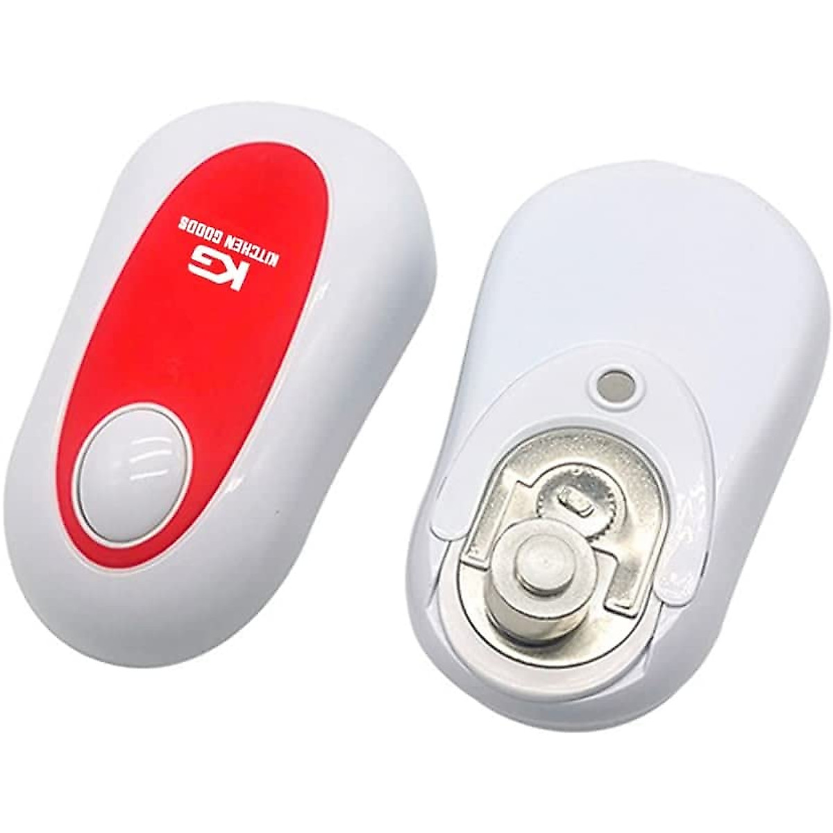 Kitchen Goods Electric Can Opener - One Touch Push of a Button, No Sharp Edge, Food Safe, Cordless Battery Operated, Portable Handheld and Easy to Operate for Adults & Seniors - White & Red