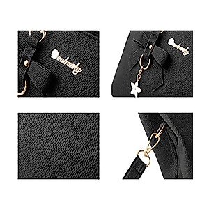 SMALL BLUE Women Soft Synthetic PU Leather Tote Hobo Shoulder Crossbody Bag with Bow Ornaments Clutches Satchels-Brown