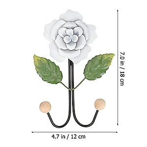 Zerodeko Wall Hanger Wall Mounted Rose Hook Entryway Iron Key Holder Wall Hanging Double Clothes Hook Door Back Hook Bathroom Towel Hook for Bags Hat Jackets White Decorative Rose Iron Hooks