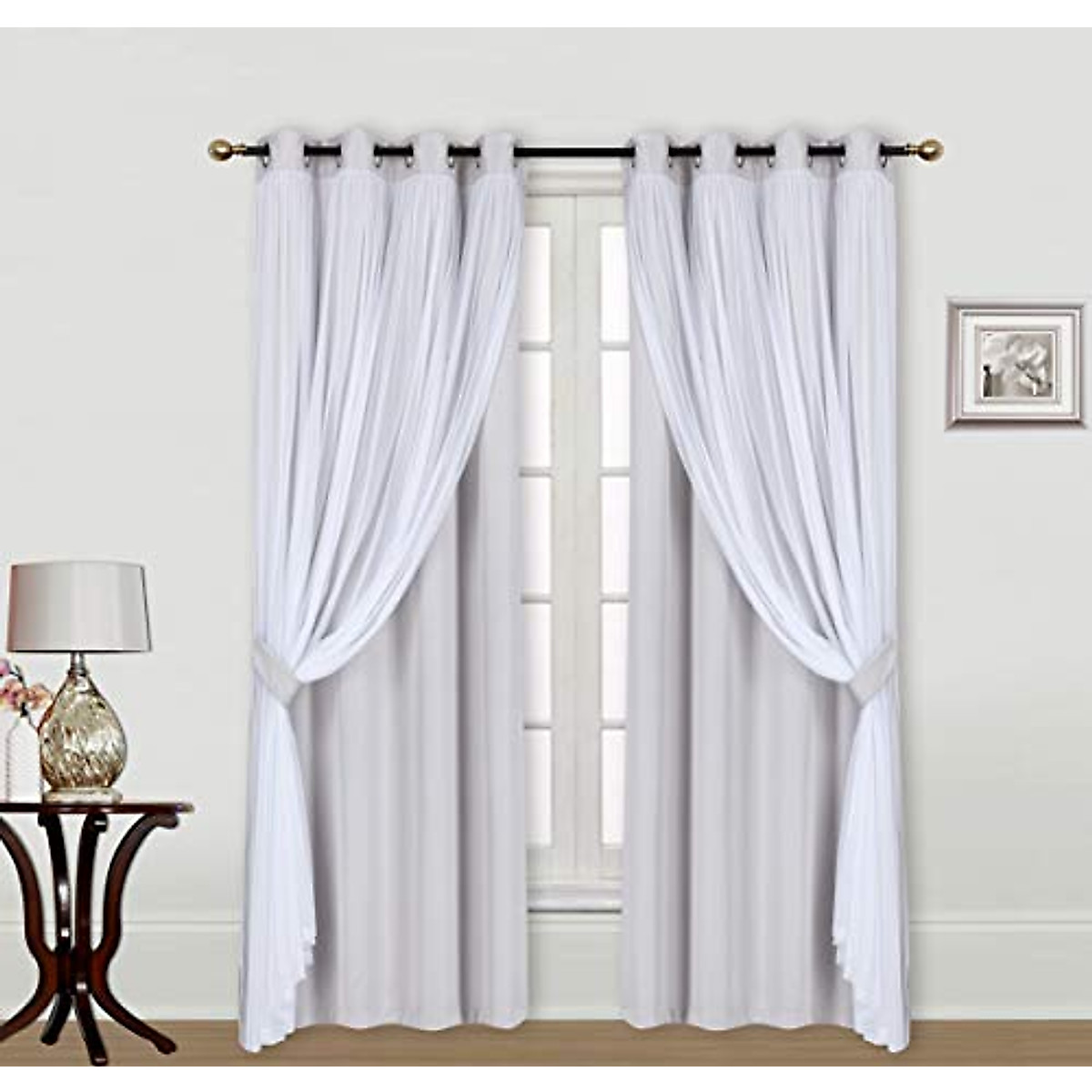 ECM. Catarina Layered Solid Blackout and Sheer Window Curtain Panel Pair with Grommet Top 2 Layered (Cloud Grey, 2PC 52" x 84")