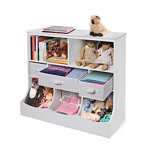 Badger Basket Combo Bin Toy Storage Unit and Book Shelf for Kids with 3 Baskets - White
