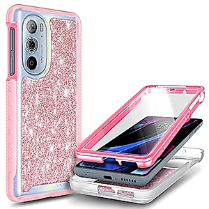 NZND Compatible with Motorola Edge 2022 Case (6.6 Inch) with [Built-in Screen Protector], Full-Body Protective Shockproof Rugged Bumper Cover, Impact Resist Durable Case (Rose Gold)