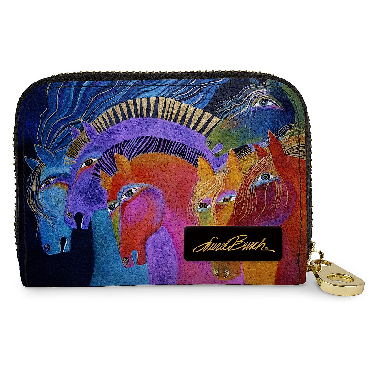 Monarque RFID Secure Armored Zipper Wallet by Laurel Burch (Wild Horses of Fire)