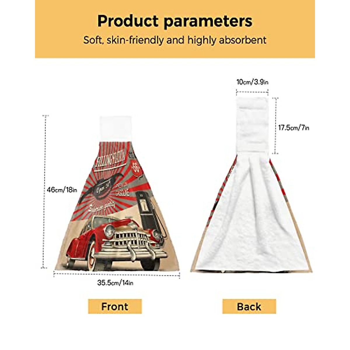 Krisyeol Hanging Kitchen Towel 1 Pcs Retro Filling Station Car Posters Soft Dish Towel Water Absorbent Hook and Loop Hand Towel for Bathroom Tea Bar Washroom Toilet Home Decor