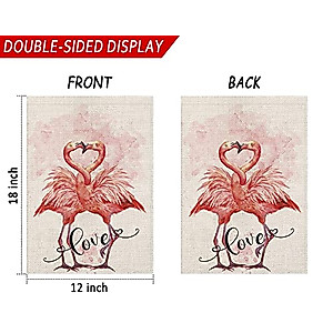 Valentines Day Garden Flag 12×18 Inch Double Sided for Flamingo Yard Flag, Valentines Anniversary Rustic Seasonal Holiday Outside Decoration