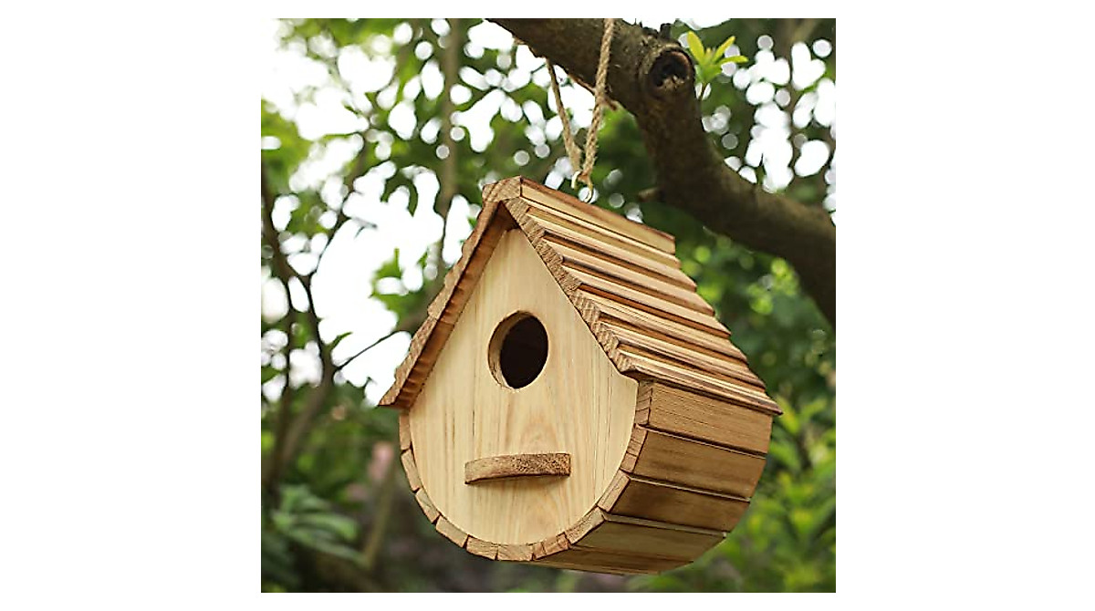 STARSWR Bird House - Natural Wooden Garden Hanging Hut
