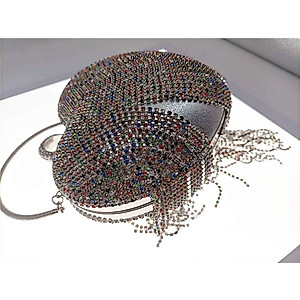 WANLIAN Women Luxury Cute Heart Shape Tassel Evening Clutch Bag Rhinestones Wedding Party Purse Handbag With Earrings Necklace