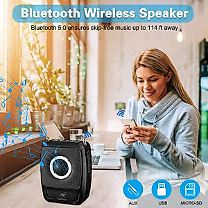 Bluetooth Voice Amplifier Personal Portable Pa System, 25W Megaphone Speaker with 2 Wireless Mics, Voice Amplifier with Wireless Microphone System for Teachers Teaching Singing Outdoor Indoor ect