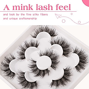 JIMIRE Flare Mink Lashes Fluffy Wispy False Lashes Pack Fluttery 10D Multi-dimensional Volume False Eyelashes 5 Pairs