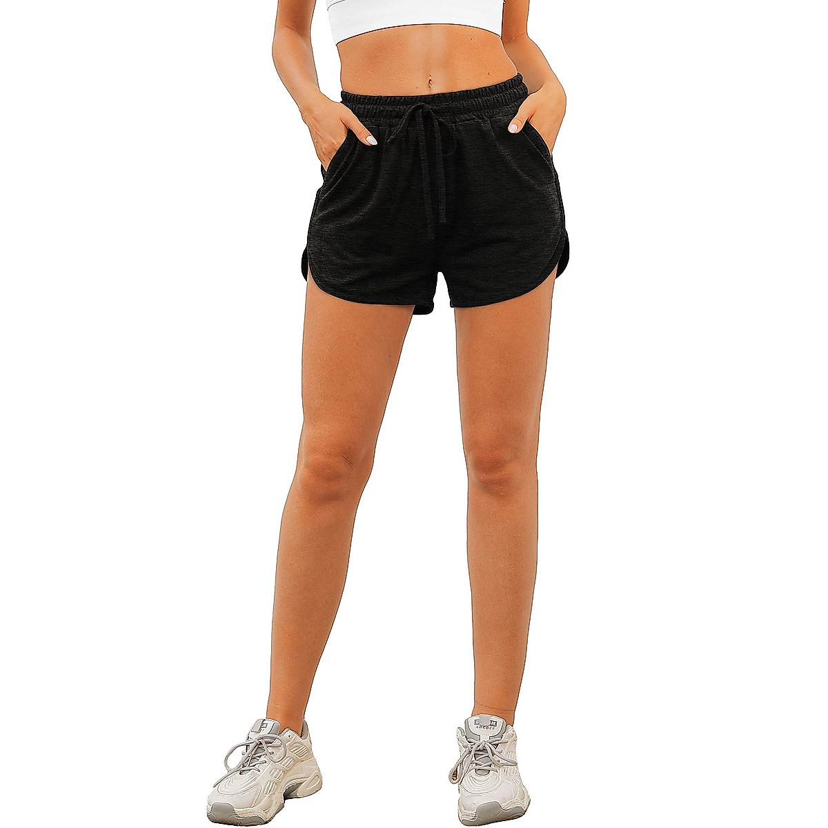 Aloodor Workout Shorts for Women Back to School Running Athletic Shorts Black M