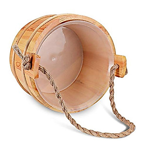 Bestnewie Sauna Bucket with Ladle Handmade Wooden Sauna Bucket Sauna Spa Accessory - 5 Liter (1.3 Gallon) Sauna Bucket with Felt Sauna Hat and Sauna Seat Pad