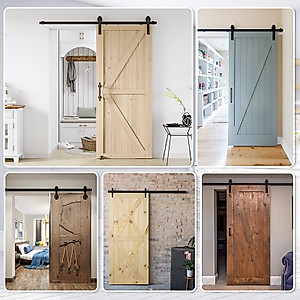 HomLxclx 42in x 84in Barn Door with 8ft Sliding Barn Door Hardware Kit & 12inch Handles & Floor Guide, DIY Unfinished Solid Wood Barn Door Slab, Natural Pine Wood, Pre-Drilled for Install, K-Frame