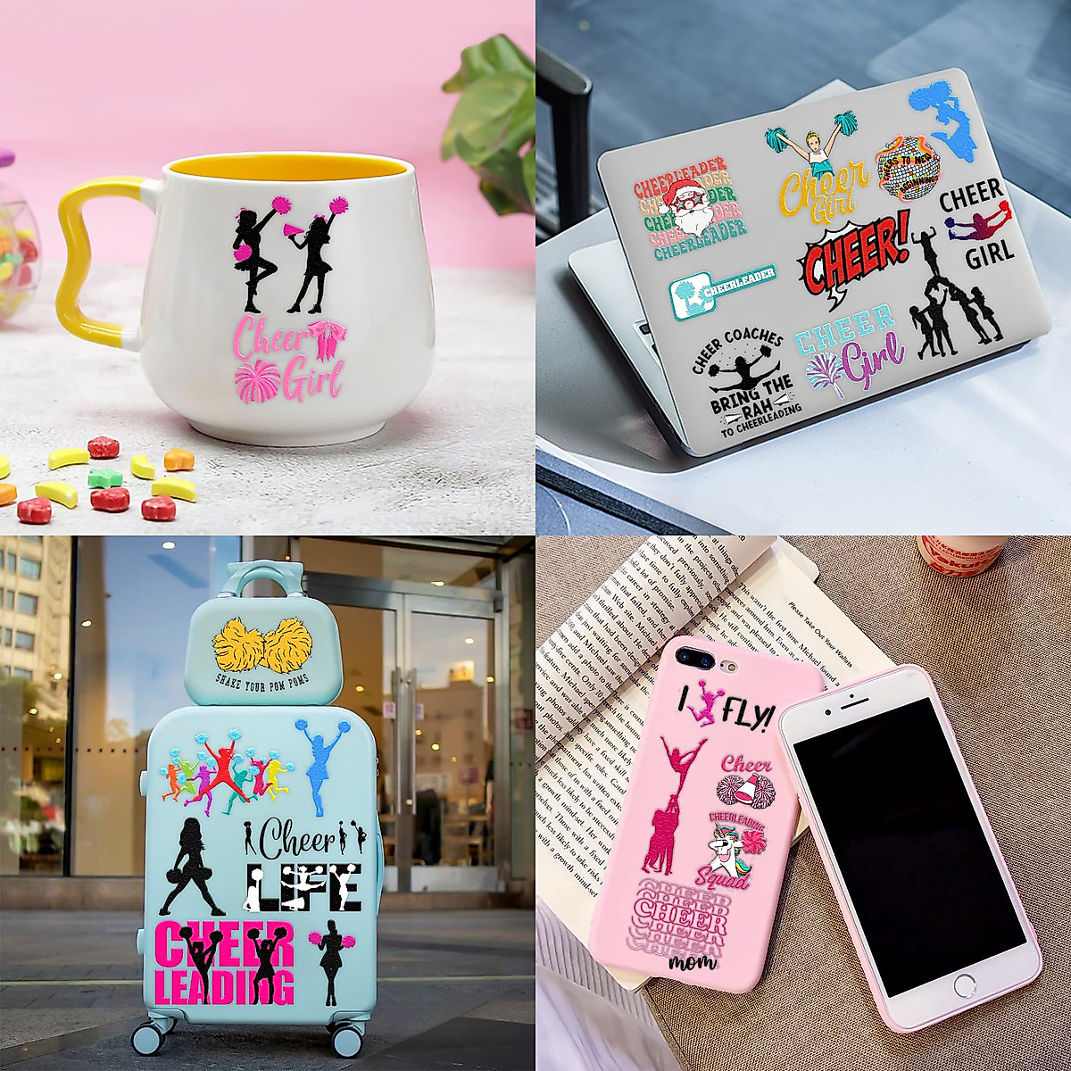 96 PCS Cheer Cheerleader Stickers Cheerleading Birthday Party Decorations Pom Pom Favors Supplies Team Spirit Tattoos Decor for Kids Boys Girls Gifts Classroom School Prizes Rewards