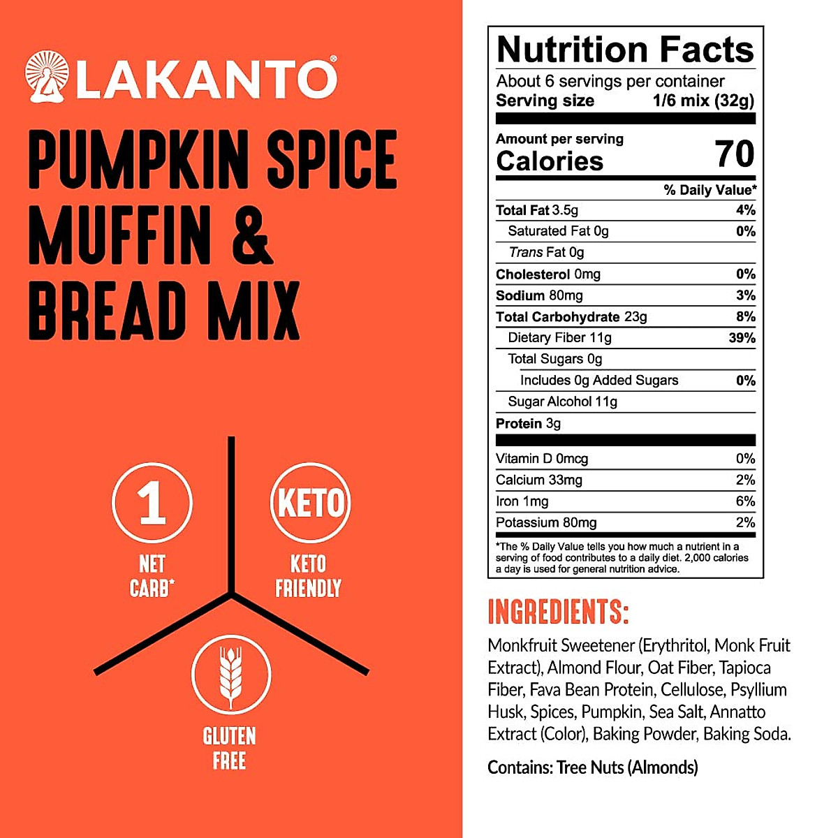Lakanto Sugar Free Pumpkin Spice Muffin and Bread Mix - Sweetened with Monk Fruit, Keto Diet Friendly, Gluten Free, Dairy Free, 1g Net Carbs - Makes 12 Muffins