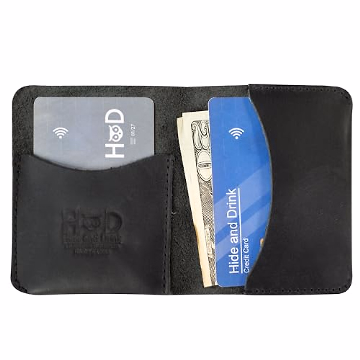 Hide & Drink, Bifold Card Holder Handmade from Full Grain Leather, Credit Card Storage, Money Organizer, Cash Case, Minimalist Wallet :: Charcoal Black