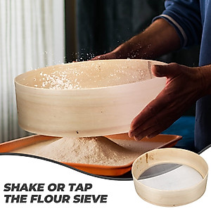 Operitacx Flour Sifter Handheld Sieve 60 Mesh Wooden Flour Strainer Baking Sifter for Cooking Pastry Baking Straining Powdering Kitchen Utensil (Diameter 10.6 inch)