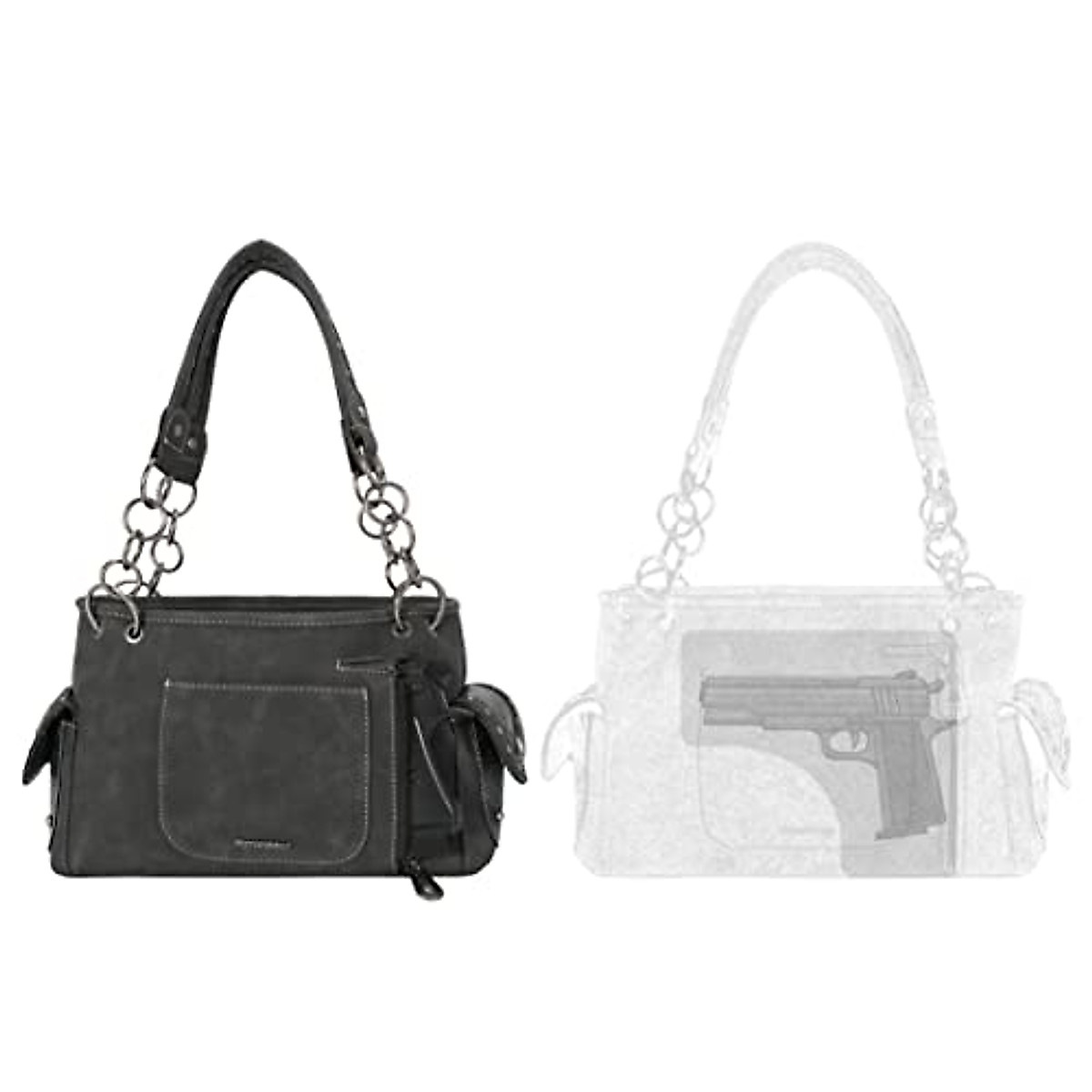 Montana West Vegan Leather Satchel Bags for Women Floral Embroidered Western Shoulder Bag with Wallet Set MW1076G-8085BK+W