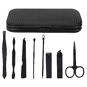 8pcs Manicure Set, Stainless Steel Material High Hardness Mens Grooming Kit, Eyebrow Scissors Nail Clipper Acne Needle Pedicure Kit, for Trim Nail Edge