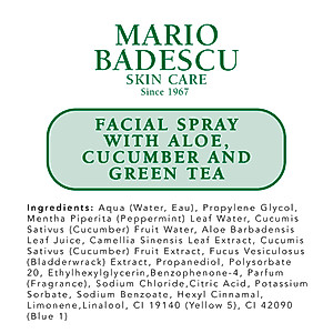 Mario Badescu Facial Spray with Aloe, Cucumber and Green Tea for All Skin Types | Face Mist that Hydrates & Invigorates | 4 FL OZ
