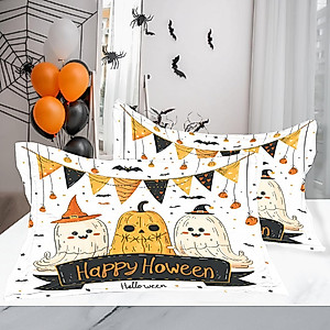 DiuuDi Halloween Duvet Cover King Size 3D Printed White Background Duvet Cover Set Halloween Pumpkin Ghost Spider Web Festival Gift Comforter Cover Cozy Quilt Cover with 2 Pillowcases