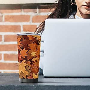 QWEUIOP 20oz Insulated Travel Coffee Mug Autumn Maple Leaf Stainless Steel Tumbler with Lid Double Wall Vacuum Coffee Cup For Hot and Cold Drinks14198