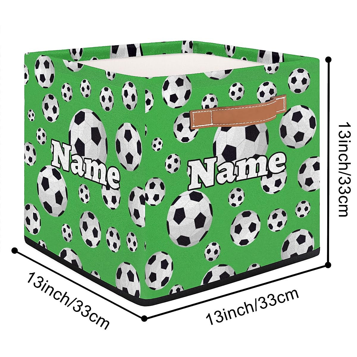 Sport Football Soccer Customs Cube Storage Bins with Name, Soccer Ball Personalized Storage Baskets for Organizing Toys, Shelves, Closet, Fabric Storage Boxes with Handles