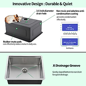 EcoChannels Undermount Kitchen Sink, 24 x 19 Inch Sink Kitchen 16 Gauge Stainless Steel Kitchen Sinks Single Bowl Workstation Sink with Cutting Board