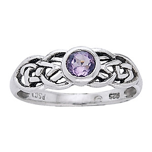 Petite Celtic Knot Birthstone Ring Sterling Silver Simulated Opal For October Size 14