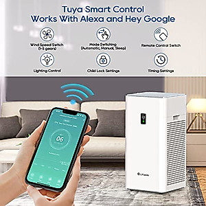 Lifubide Large Room Air Purifier, H13 True HEPA,4555 Sq.Ft Coverage,24dB Low Noise For Bedroom,Removal Of 99.99% 0.01 Microns Particles, Pet Dander Smoke Odor Dust,PM2.5 Monitor, Smart Air Purifiers