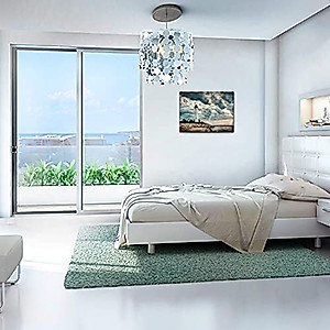 Lighthouse Wall Art Coastal Teal Picture Ocean Seascape Canvas Prints Landscape Beach Turquoise Blue Nature Paintings Bathroom Living Room Bedroom Skyline Nautical Scenery Artwork 12x16 Inches