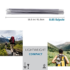 Tent Poles, BRILLIANCE4U Grey Tent Poles Replacement, Pre-Assembled Aluminum Tent Poles 16ft 4.5 in, 7001 T6 Heated Lightweight Tent Rod Outer Dia. 3/8” 9.5mm, 196.5 in 1 Pole