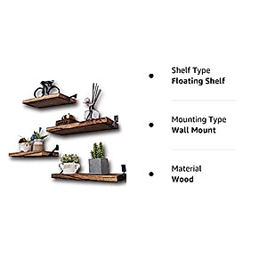 HXSWY Rustic Wood Floating Shelves for Wall Decor Farmhouse Wooden Wall Shelf for Bathroom Kitchen Bedroom Living Room Set of 4 Light Brown