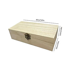 NA Unfinished wooden box, 8x4x2.3 inch storage box with hinge lid, small wooden box with rectangular souvenir and craft, craft DIY gift box, Wood color (002)